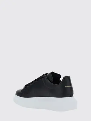 Alexander McQueen Oversize Calf Leather Sneakers With Contrasting Heel And Laminated Logo - Black