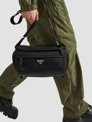 Prada Re-nylon And Saffiano Leather Shoulder Bag - Black