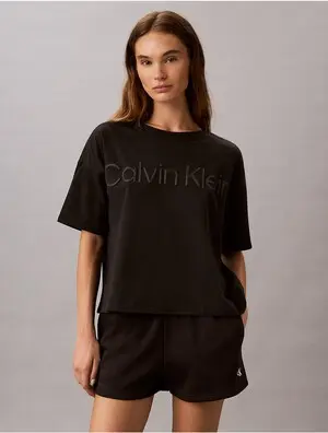 Calvin Klein Boxy Crop Puff Graphic Logo Tee - Black