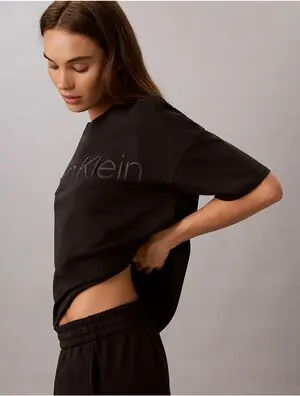 Calvin Klein Boxy Crop Puff Graphic Logo Tee - Black