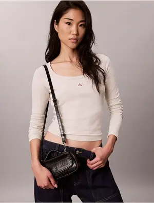 Calvin Klein Croc Embossed Crossbody Bag - Black