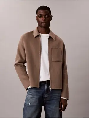 Calvin Klein Double-faced Wool Blend Zip Jacket - Walnut