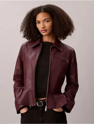 Calvin Klein Distressed Faux Leather Moto Jacket - Raspberry Truffle