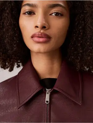 Calvin Klein Distressed Faux Leather Moto Jacket - Raspberry Truffle