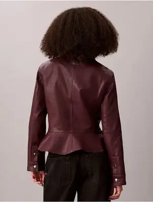 Calvin Klein Distressed Faux Leather Moto Jacket - Raspberry Truffle
