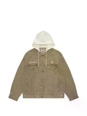 AAPE BY *A BATHING APE Moonface-print Detachable-hood Denim Jacket - Neutrals