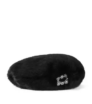 ROGER VIVIER Faux Fur Efflorescence Beret - Black