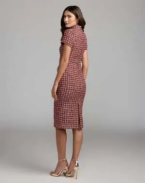 Mac Duggal Houndstooth Boucle Colla Midi Dress