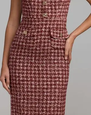 Mac Duggal Houndstooth Boucle Colla Midi Dress