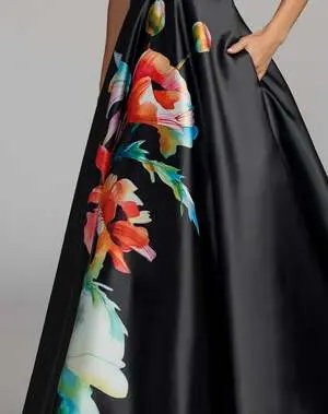 Mac Duggal Floral Print Halter Neck Ball Gown