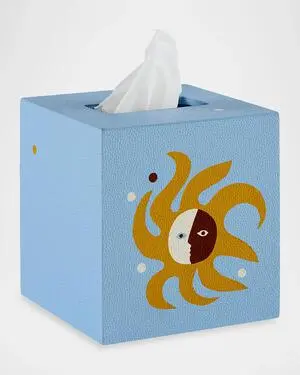 Jonathan Adler Playa Leather Tissue Box - Blue