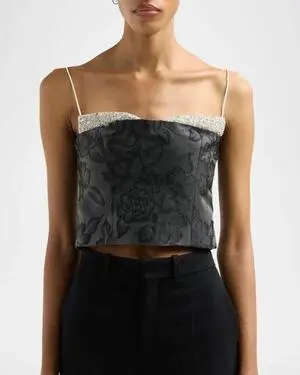 Alice + Olivia Hallie Embellished Peekaboo Crop Top - Black/off