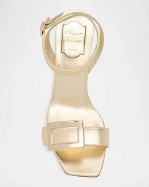 ROGER VIVIER 60mm Belle Vivier Metallic Leather Wedge Sandals - Chiaro
