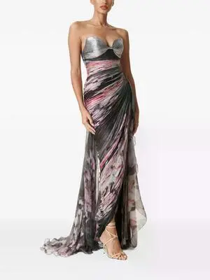 IRIS SERBAN Cynthia Floral-print Strapless Gown