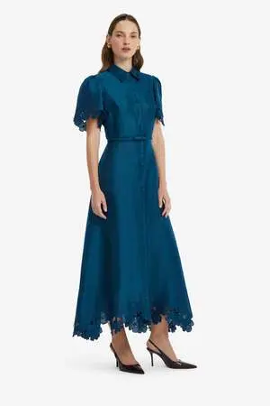 LEO LIN Bianca Appliqué Short Sleeve Midi Dress