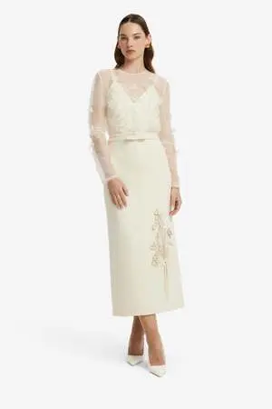 LEO LIN Saskia Appliqué Tweed Maxi Skirt