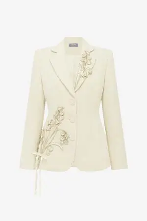 LEO LIN Lisa Appliqué Tweed Fitted Blazer - Snow