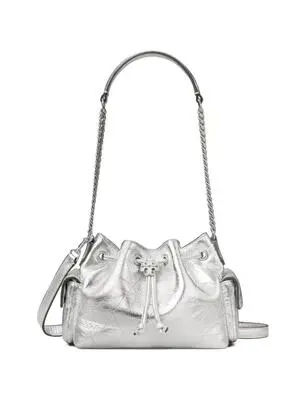 Tory Burch Charlie Quilted Metallic Mini Drawstring Shoulder Bag - Grey