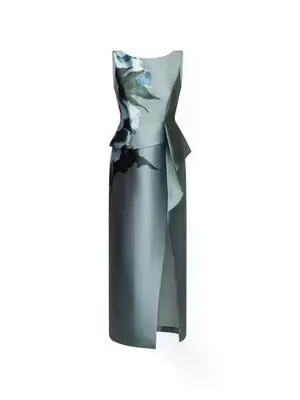 KAY UNGER Luciana Floral-print Peplum Gown Maxi Dress