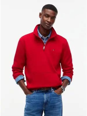Tommy Hilfiger Fleece Quarter-zip Sweatshirt - Medium Red
