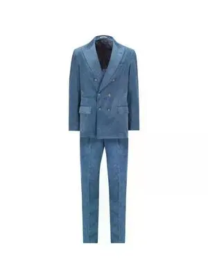 Brunello Cucinelli Double-breasted Cotton Suit - Blue