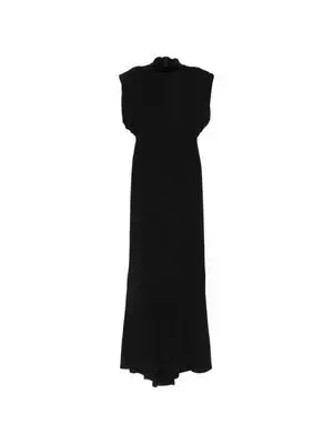 MUGLER Padded-shoulder High-neck Maxi Dress - Black
