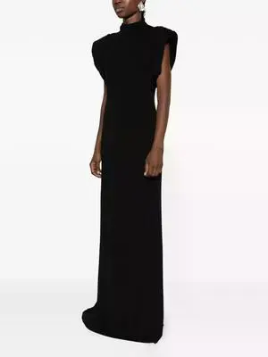 MUGLER Padded-shoulder High-neck Maxi Dress