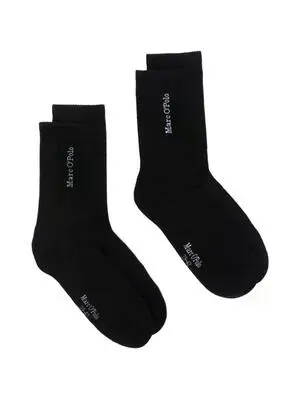 Marc O'polo Ribbed-knit Logo-print Socks - Black