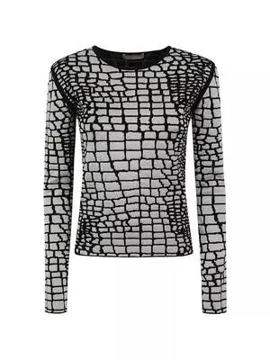 Elie Saab Geometric-pattern Long-sleeve Top - Silver