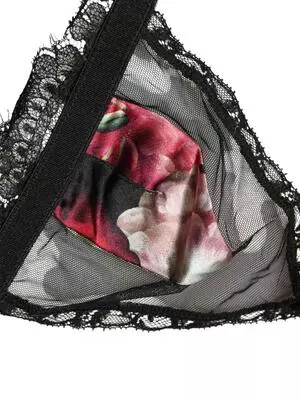 Dolce & Gabbana Floral-print Lace-trim Triangle Bra - Black