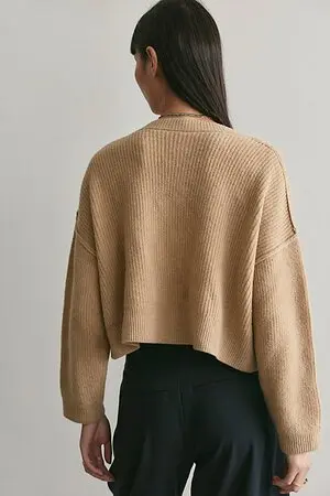 Free People Softspun Ribbed Knit Cardigen - Oat Latte
