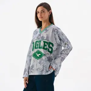 OFF SEASON Philadelphia Eagles Camo Mesh Long Sleeve V-neck Top