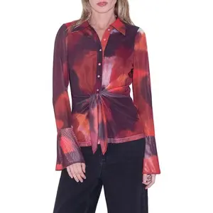 CIEBON Kristi Printed Mesh Shirt - Red Multi