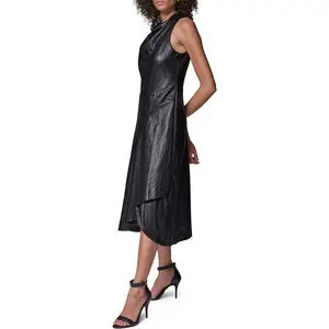 Donna Karan New York Cowl Neck Faux Leather Midi Dress - Black
