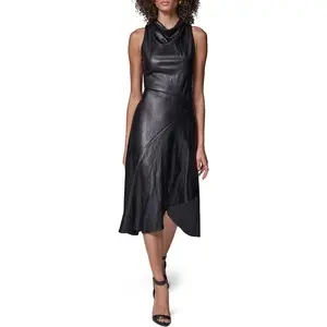 Donna Karan New York Cowl Neck Faux Leather Midi Dress - Black
