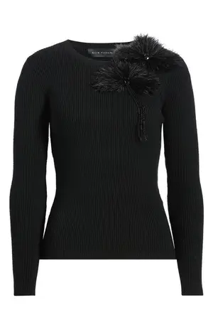 Elie Tahari Arianna Embellished Ribbed Sweater - Noir
