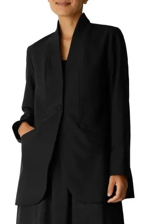 Eileen Fisher High Collar Wool Jacket - Black
