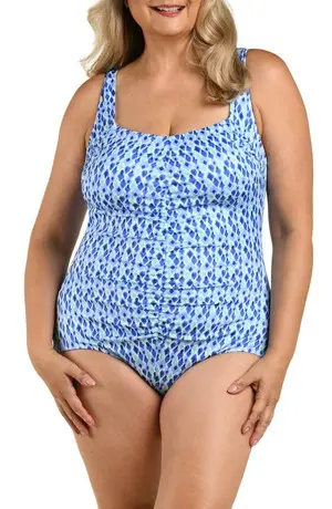 MAXINE OF HOLLYWOOD Dripping Diamonds Ruched Spa One-piece Swimsuit - Indigo