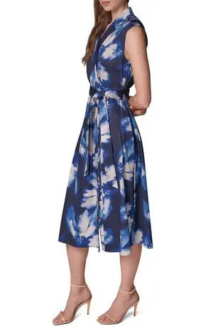 Donna Karan New York Printed Cap Sleeve Midi Dress