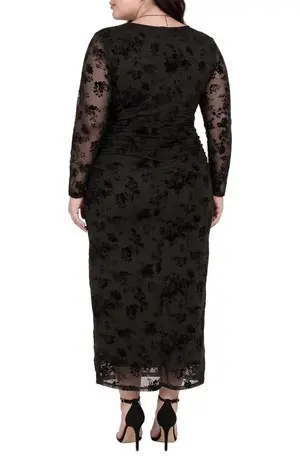 STANDARDS & PRACTICES Floral Mesh Ruched Waist Fishtail Maxi Dress