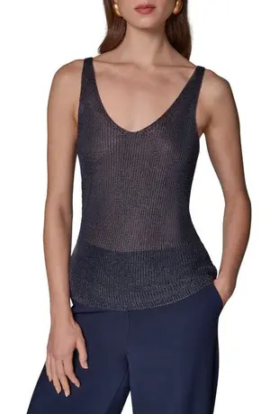 Donna Karan New York Metallic V-neck Sweater Tank - Ink
