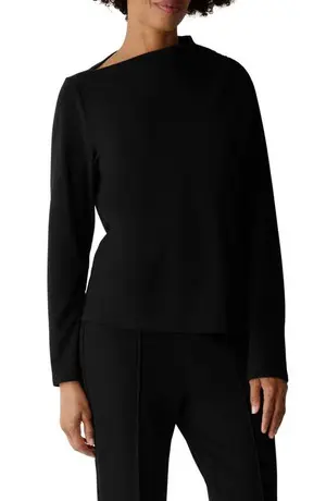 Eileen Fisher Drape Neck Long Sleeve Top - Black