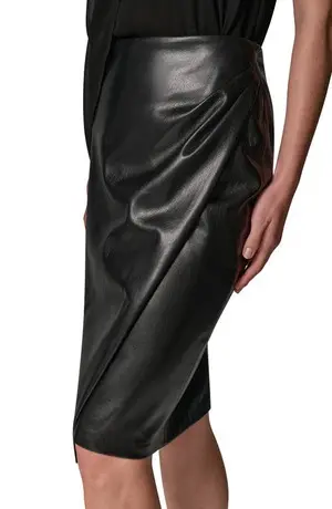 Donna Karan New York Faux Leather Wrap Midi Skirt