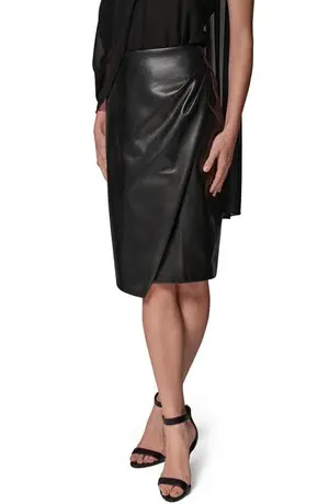 Donna Karan New York Faux Leather Wrap Midi Skirt