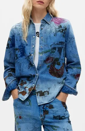 Desigual Printed Long Sleeve Shirt - Medium Blue