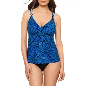 Magicsuit Akikio Tie Front Full Coverage Tankini Swim Top - Blue Multi