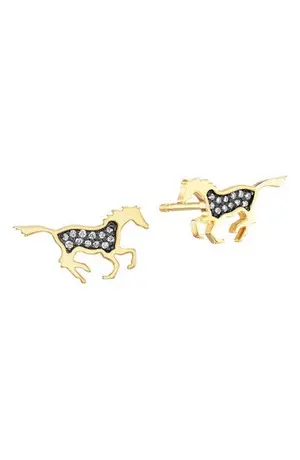 NIGHTHORSE 18k Gold Pink Sapphire Running Horse Stud Earrings Diamond