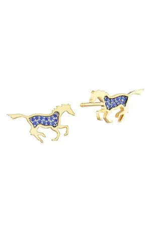 NIGHTHORSE 18k Gold Pink Running Horse Stud Earrings - Sapphire