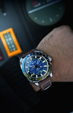 AVI-8 Hawker Hunter Atlas Gmt Automatic Leather Strap Watch - Blue