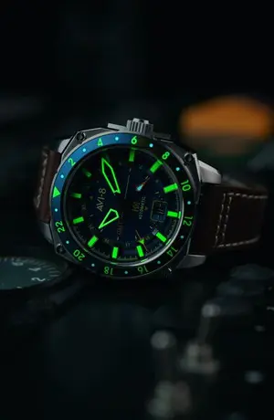 AVI-8 Hawker Hunter Atlas Gmt Automatic Leather Strap Watch - Blue